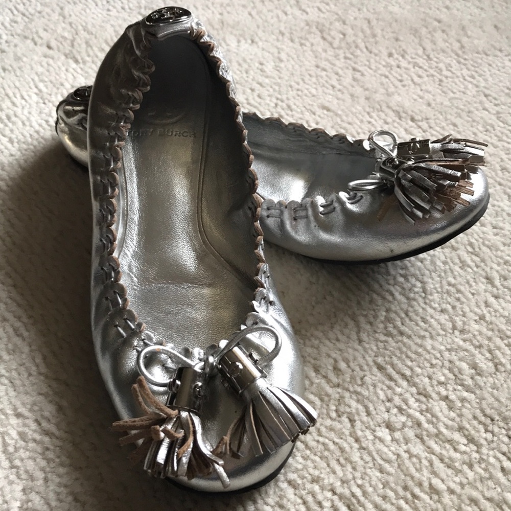Tory Burch Silver Ballet Flats - Gem